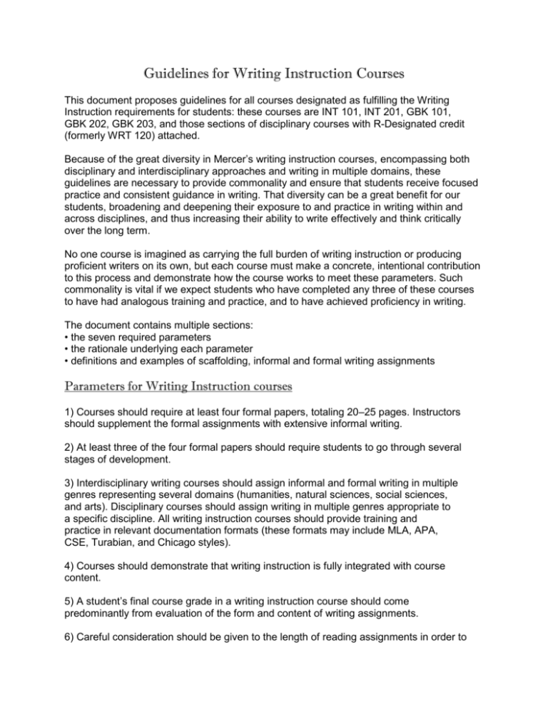 Guidelines for Writing Instruction Courses