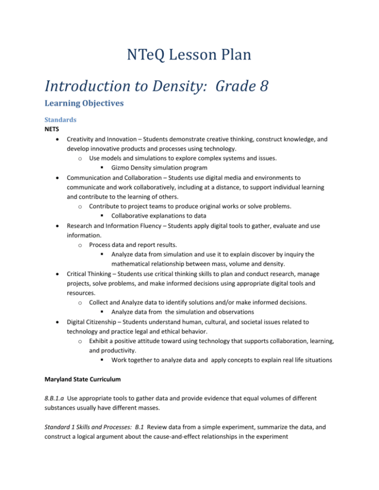 NTeQ Lesson Plan Density