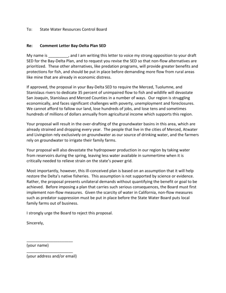 Sample Comment Letter - Merced Irrigation District