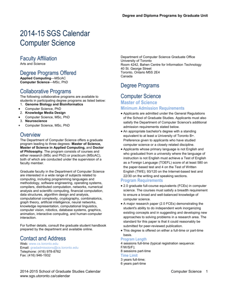 Computer Science - School of Graduate Studies