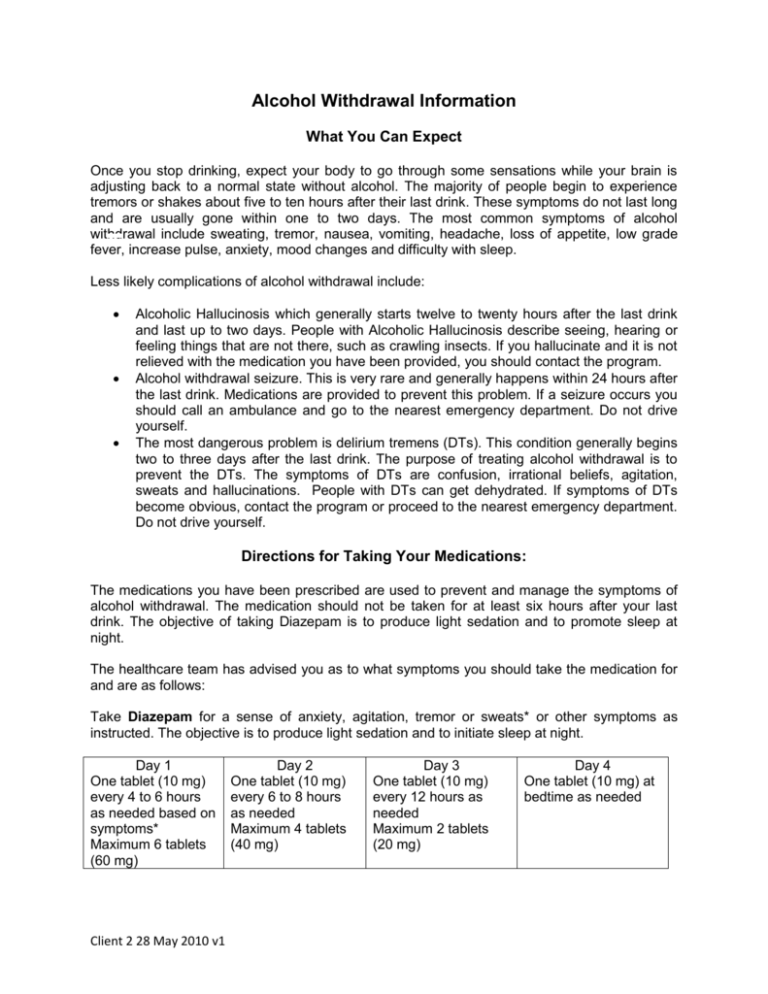 Client Alcohol Withdrawal Information