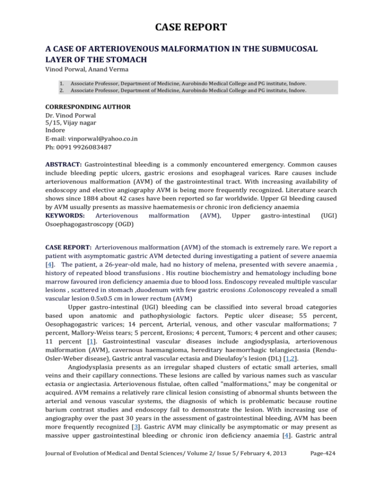 CASE REPORT: Arteriovenous malformation (AVM) of the
