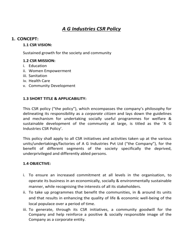 This CSR Policy This CSR Policy