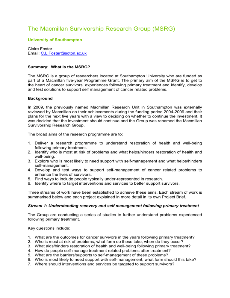 the summary - Macmillan Cancer Support