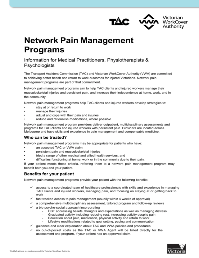 Network Pain Management Programs