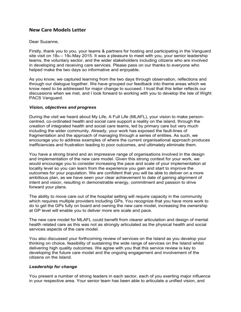New Care Models Letter