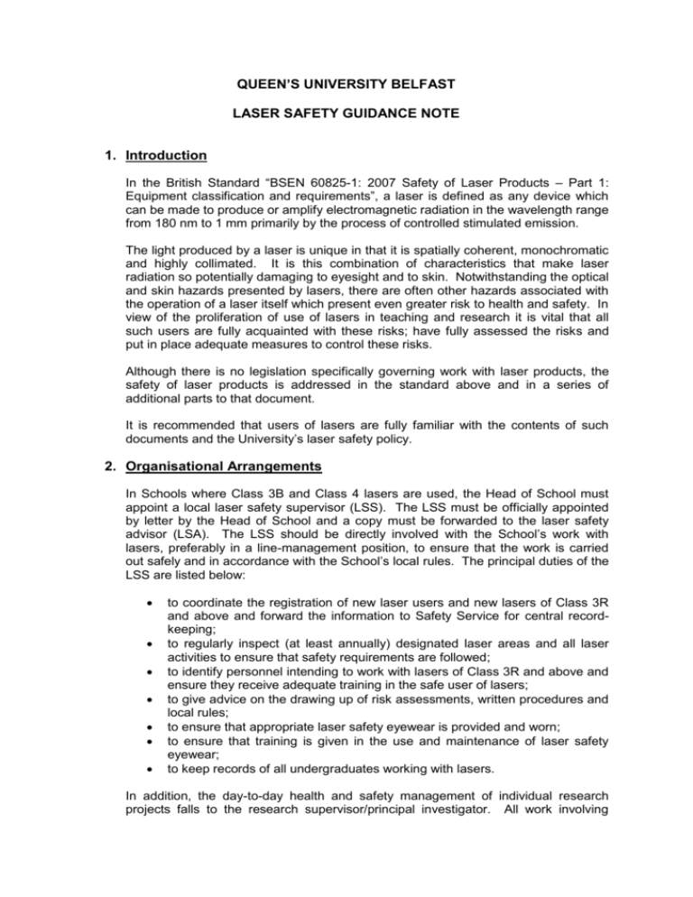 Laser Safety Guidance Note - Queen`s University Belfast