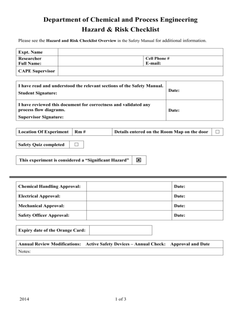 Hazard and Risk assessment Checklist