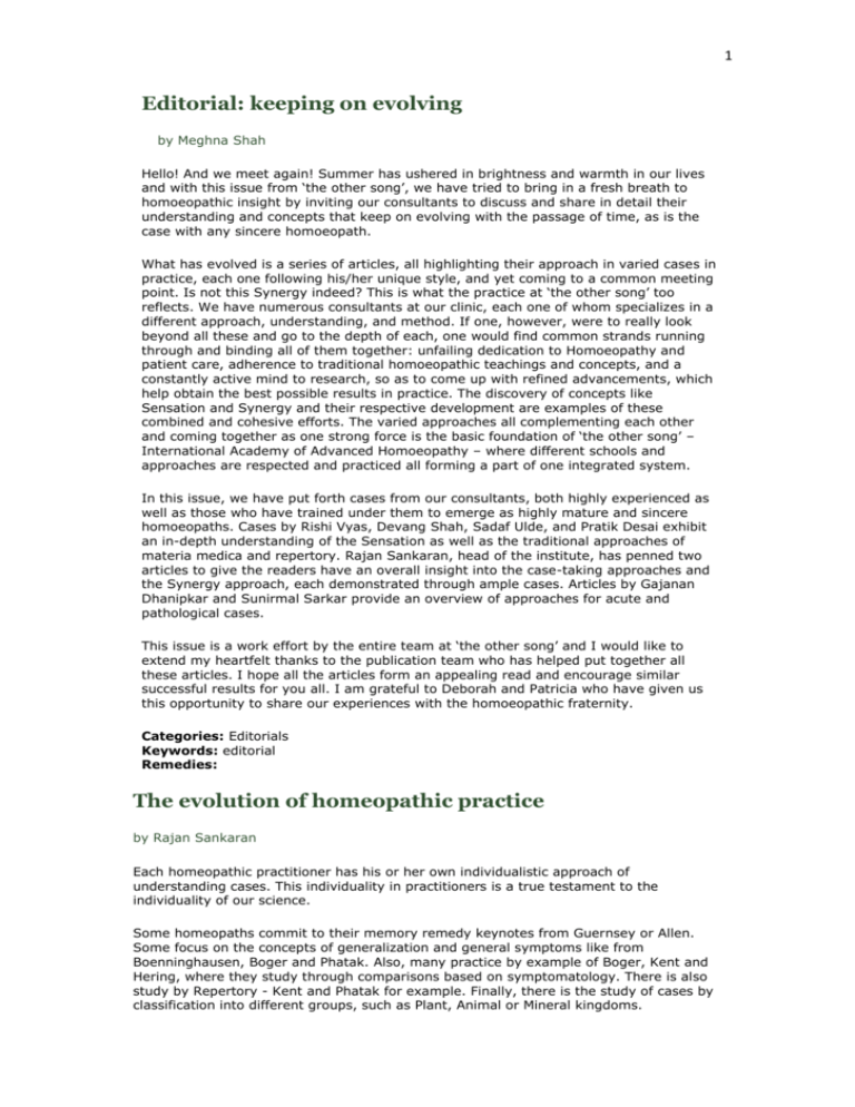 The evolution of homeopathic practice