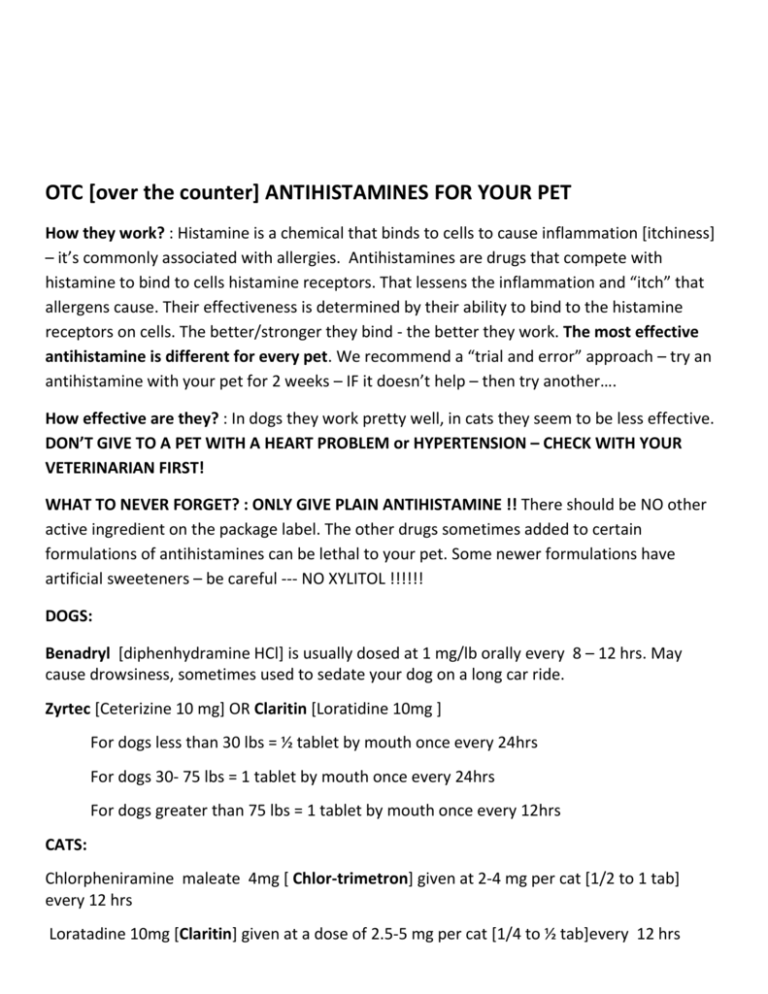 antihistamines for your pet - Canton Center Animal Hospital