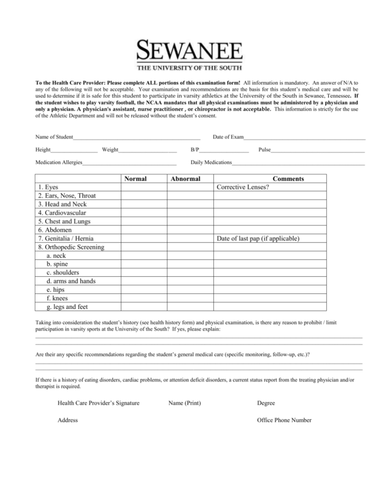 Returning Football Physical Form