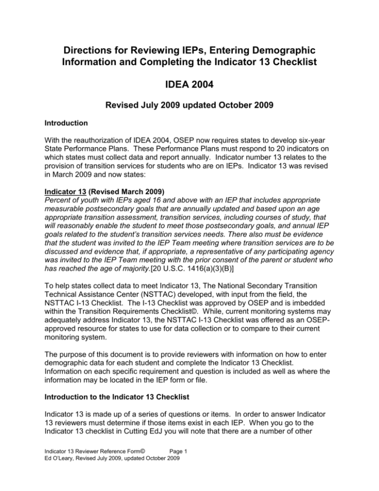 Transition Requirements Checklist