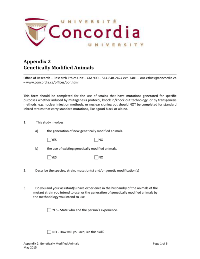 Appendix 2 Genetically Modified Animals