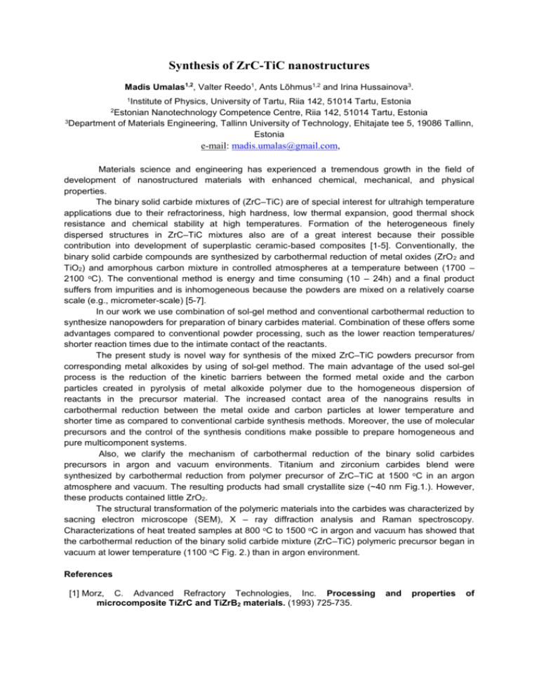 Synthesis of ZrC-TiC nanostructures