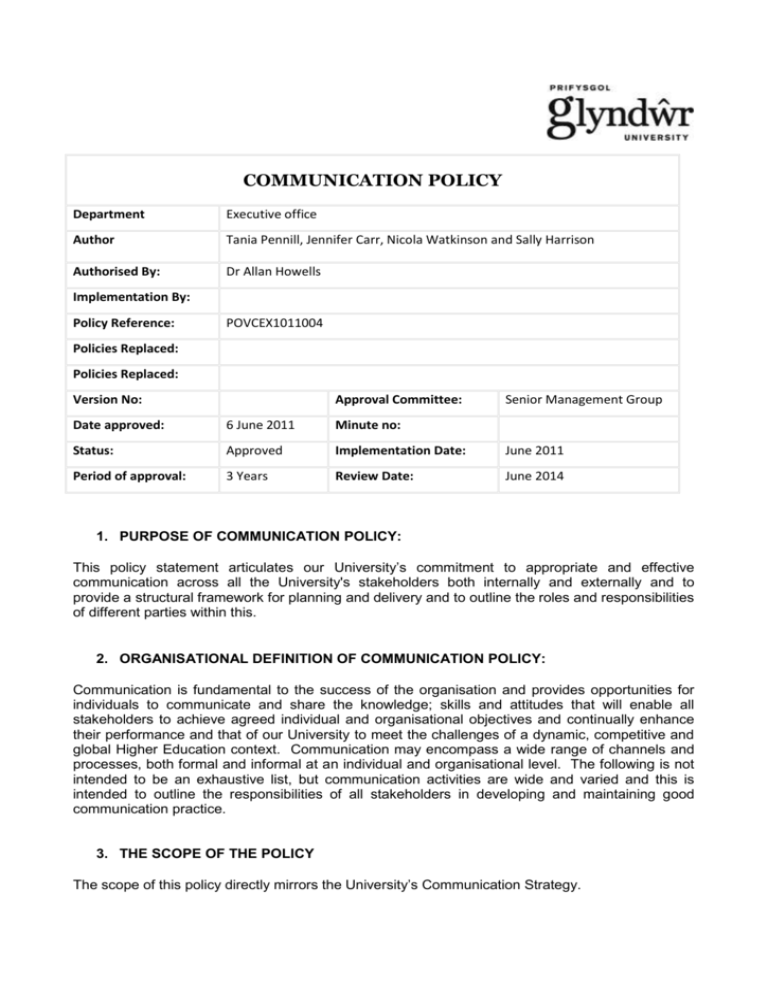 communication policy - Information and Resources for staff