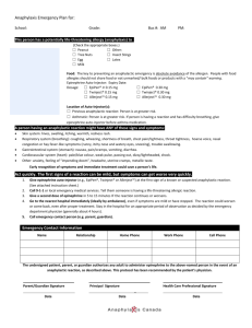 Anaphylaxis Emergency Care Plan