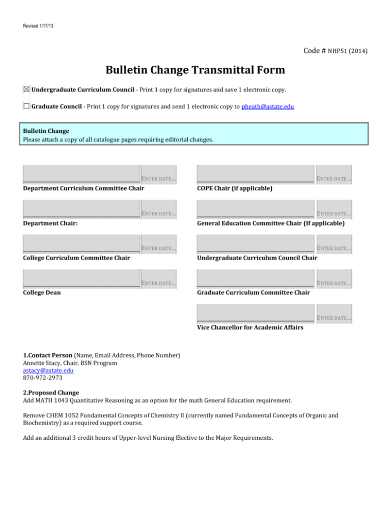 Bulletin Change Transmittal Form