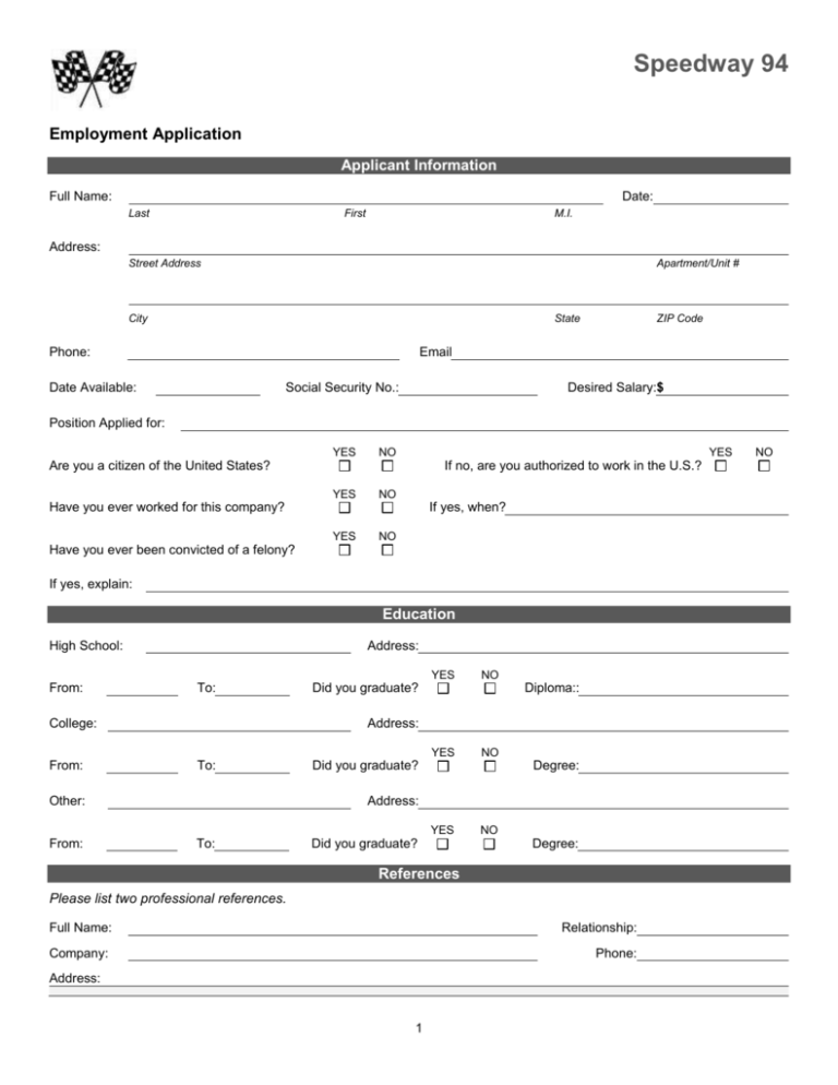 Employment application