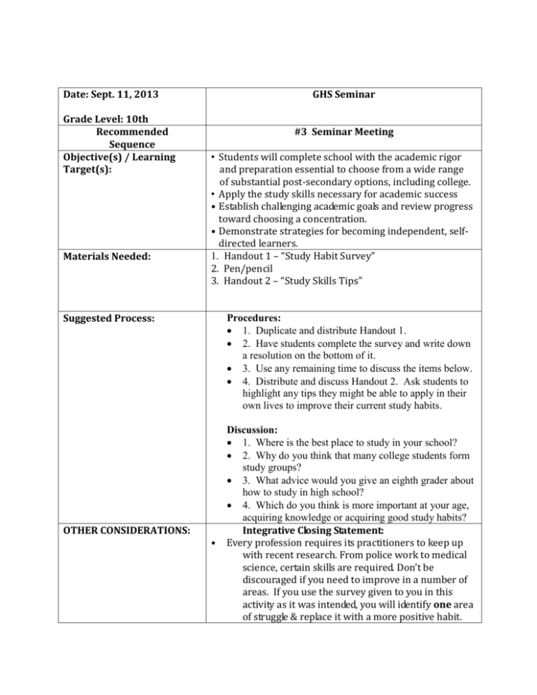 Study Skills Tips
