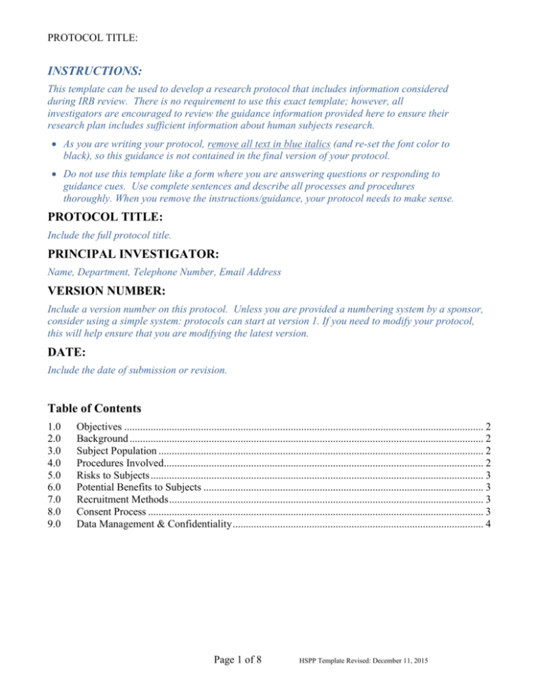 HRP-503a TEMPLATE PROTOCOL: Social