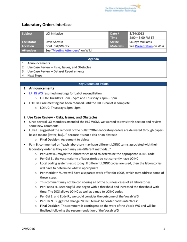 Laboratory Orders Interface