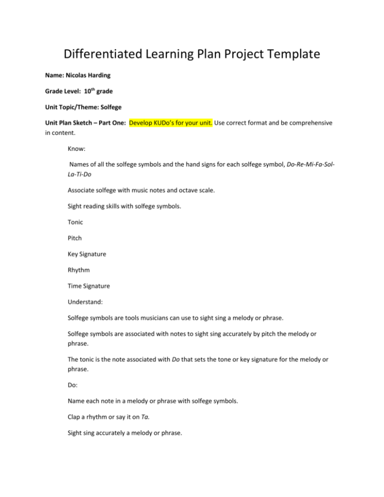 Differentiated Learning Plan Project 3