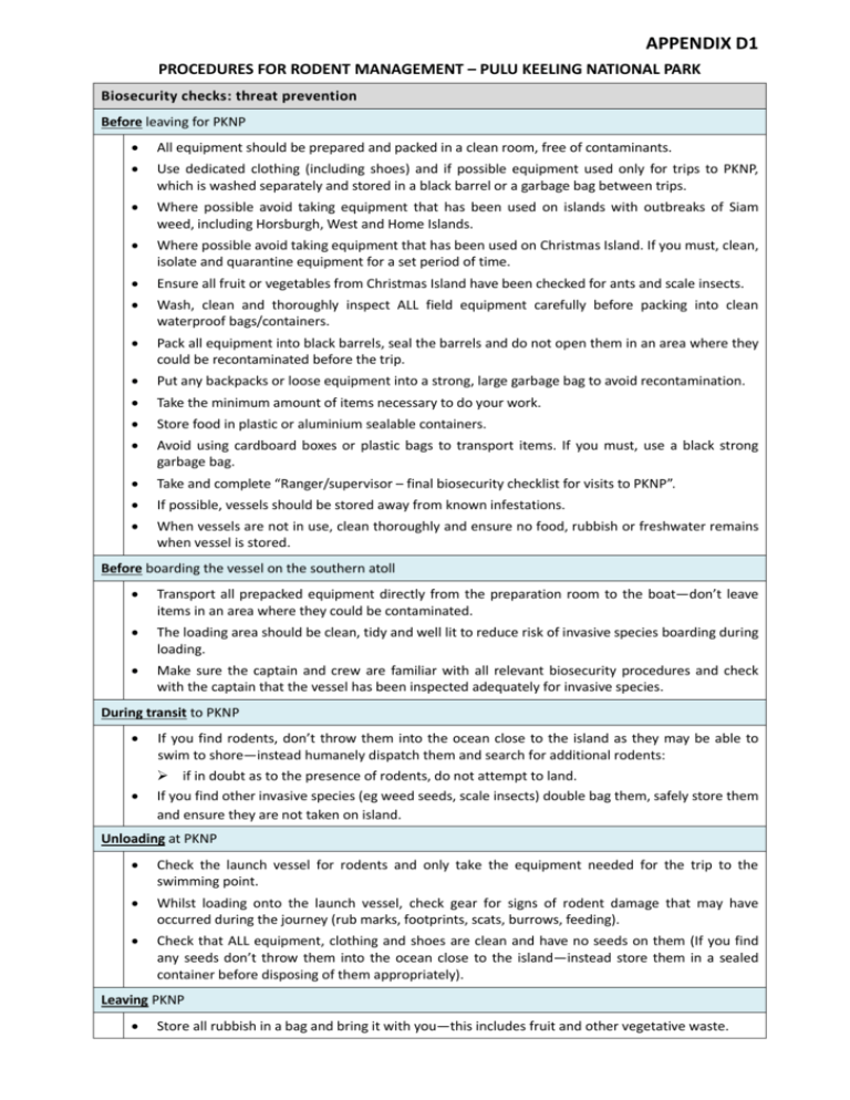 Appendix D1 - rodent biosecurity procedures