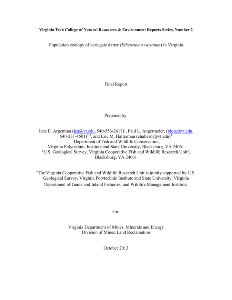 Population ecology of variegate darter (Etheostoma