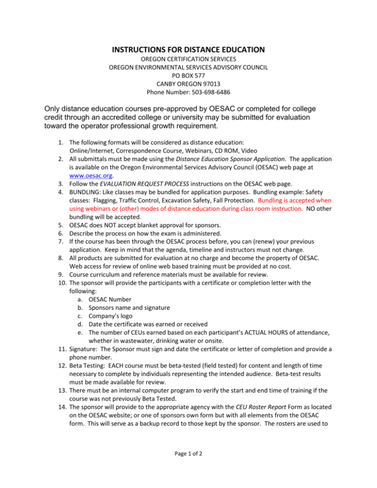 Application Instructions for Distance Education