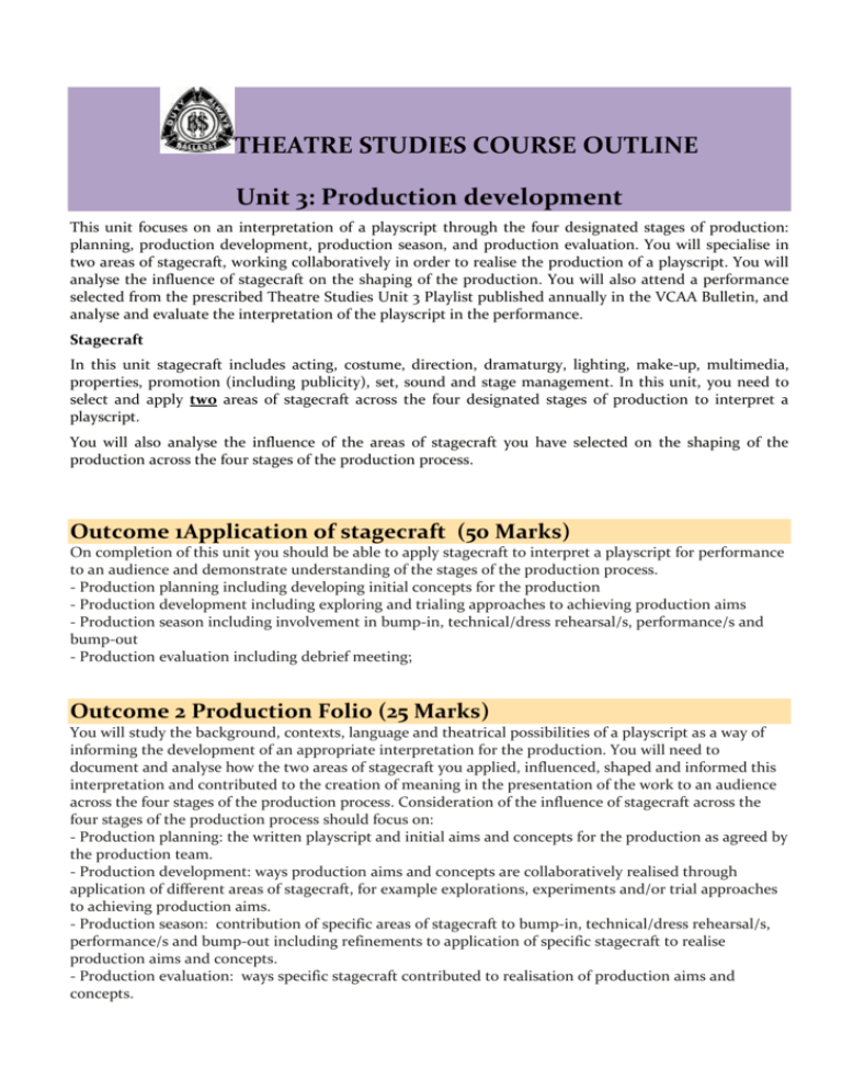 THEATRE STUDIES COURSE OUTLINE Unit 3: Production