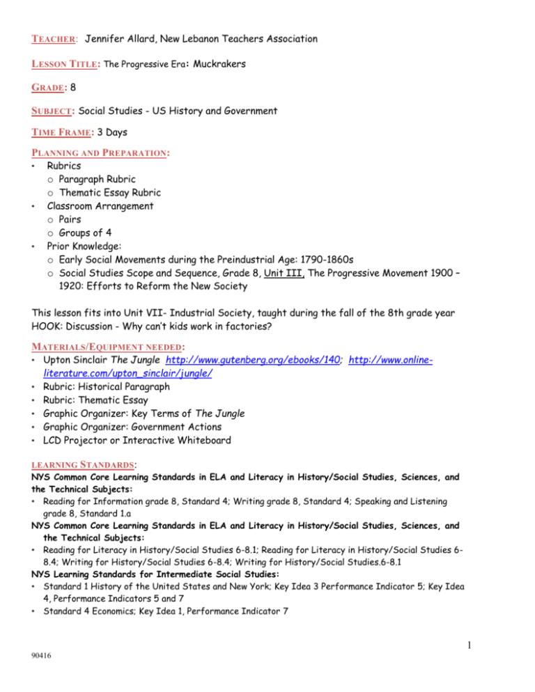 Lesson Plan: Grade 8 The Jungle