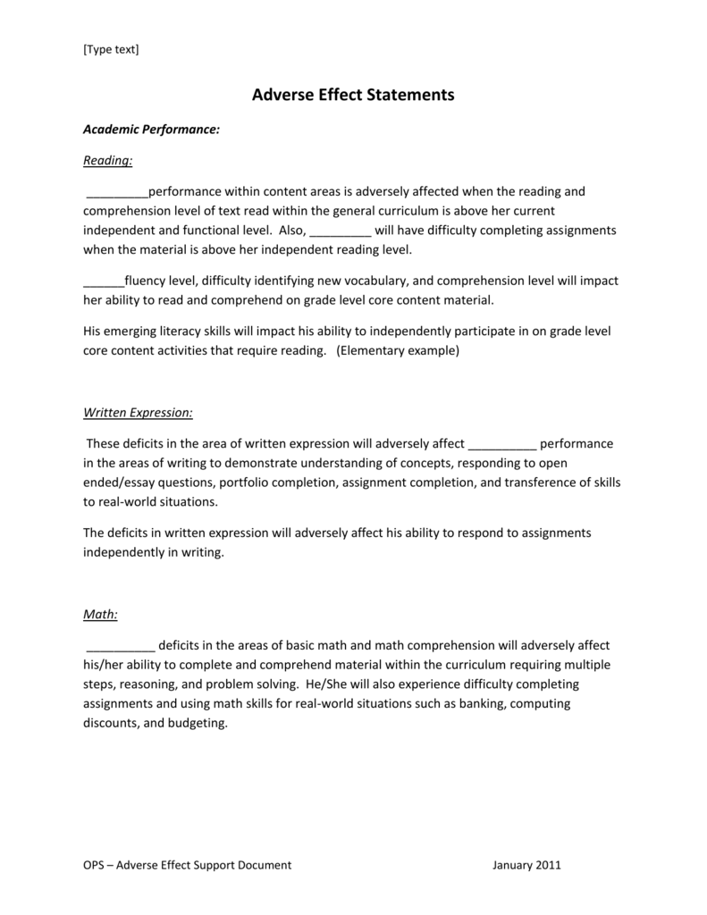 Adverse Effect Statements - Owensboro Public Schools