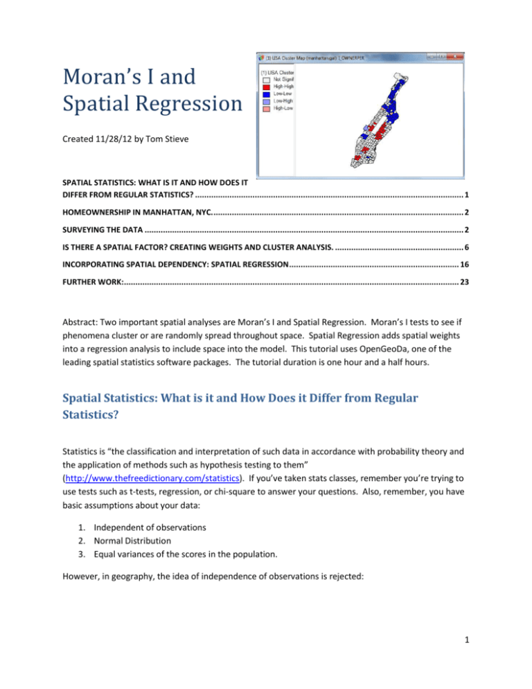 Moran`s I And Spatial Regression