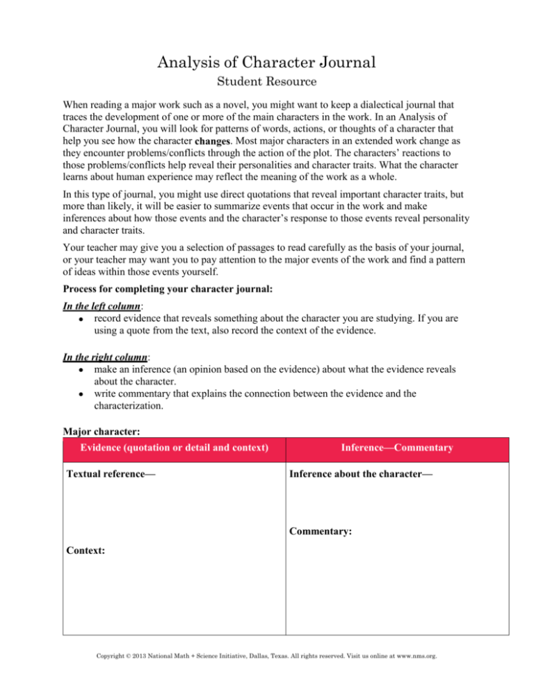 31 Character journal