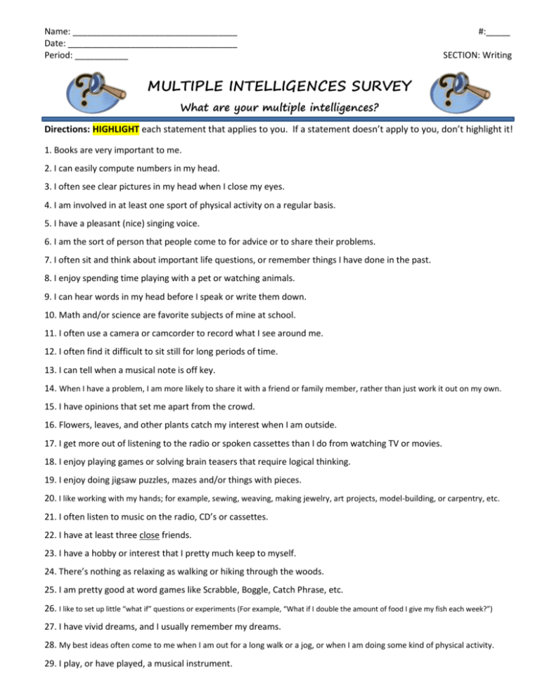 multiple intelligences survey