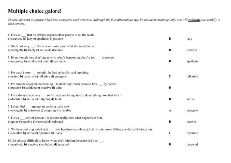 Multiple choice galore