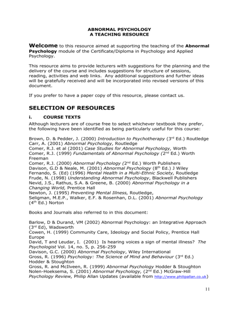 Abnormal Psychology Resource Pack