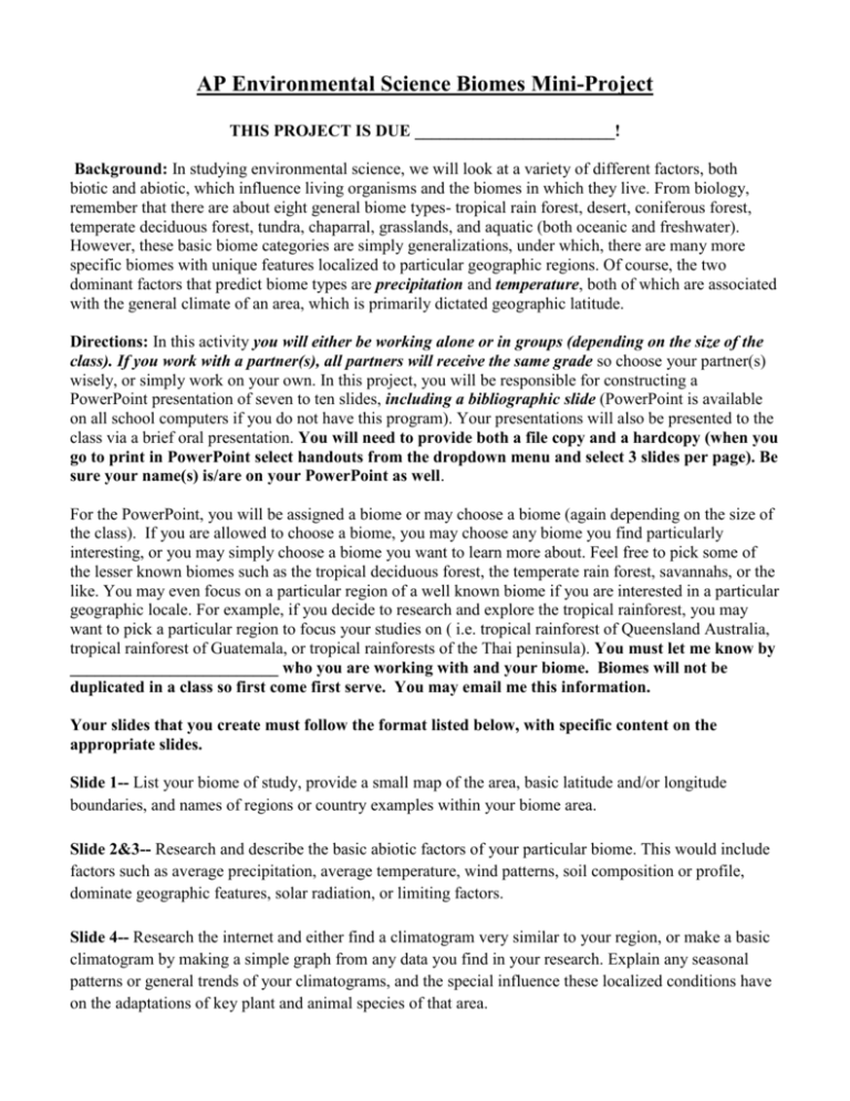 AP Environmental Science Biomes Mini