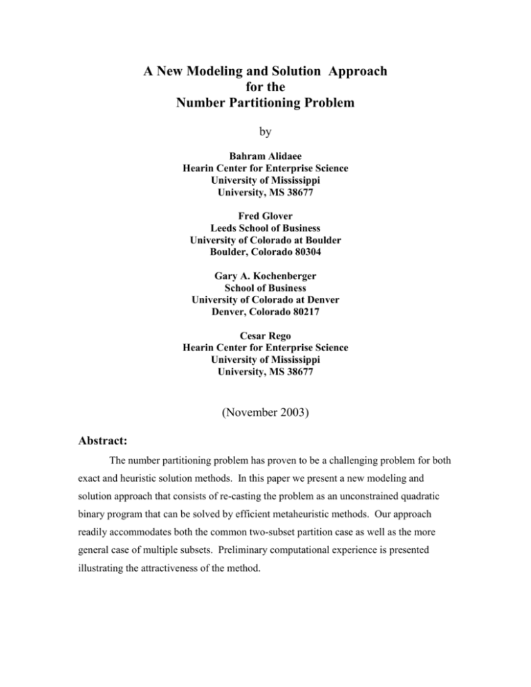 An Unconstrained Quadratic Binary Program Approach An Unconstrained Quadratic Binary Program Approach