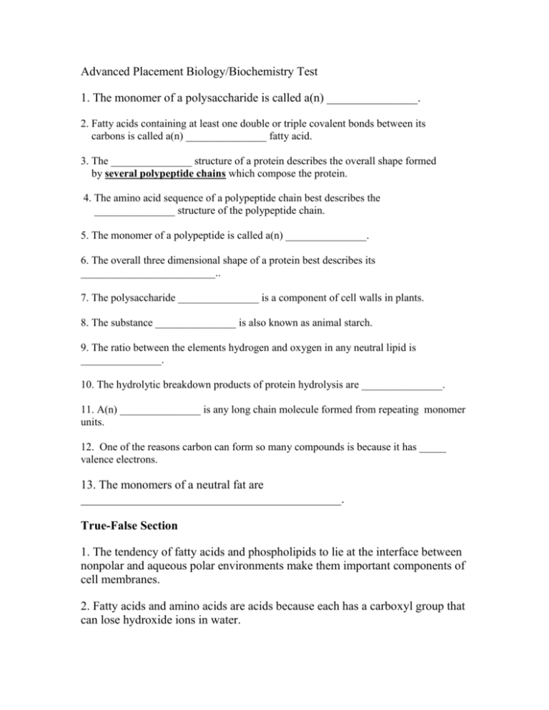 Biochemistry Review Test