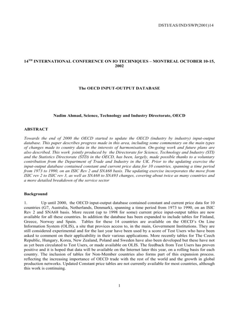 THE OECD INPUT-OUTPUT DATABASE