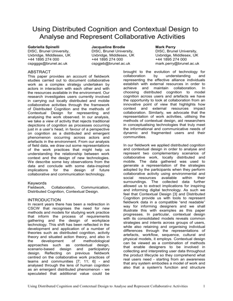 Using Distributed Cognition And Contextual Design