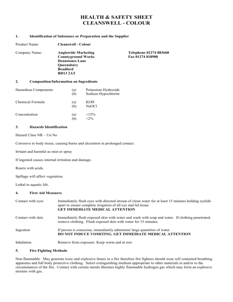 health & safety sheet