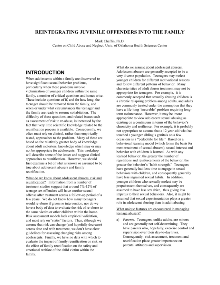 reintegrating juvenile offenders into the family