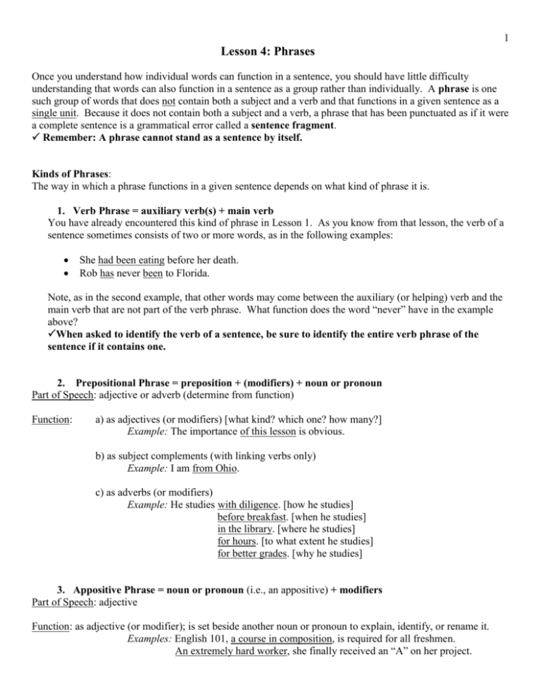 Lesson 4: Phrases
