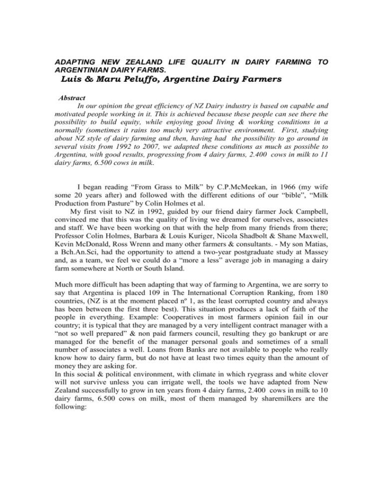 Adapting New Zealand Life Quality of Dairy Farming to