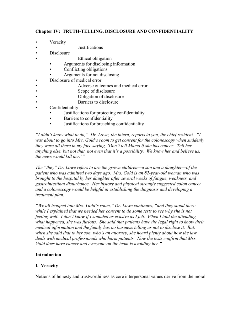 Truth-telling - Disclosure and Confidentiality