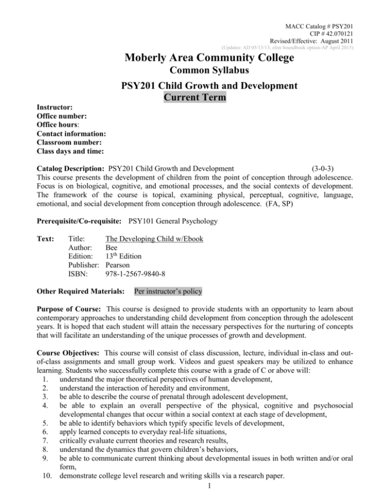 PSY 201 Child Growth and Development