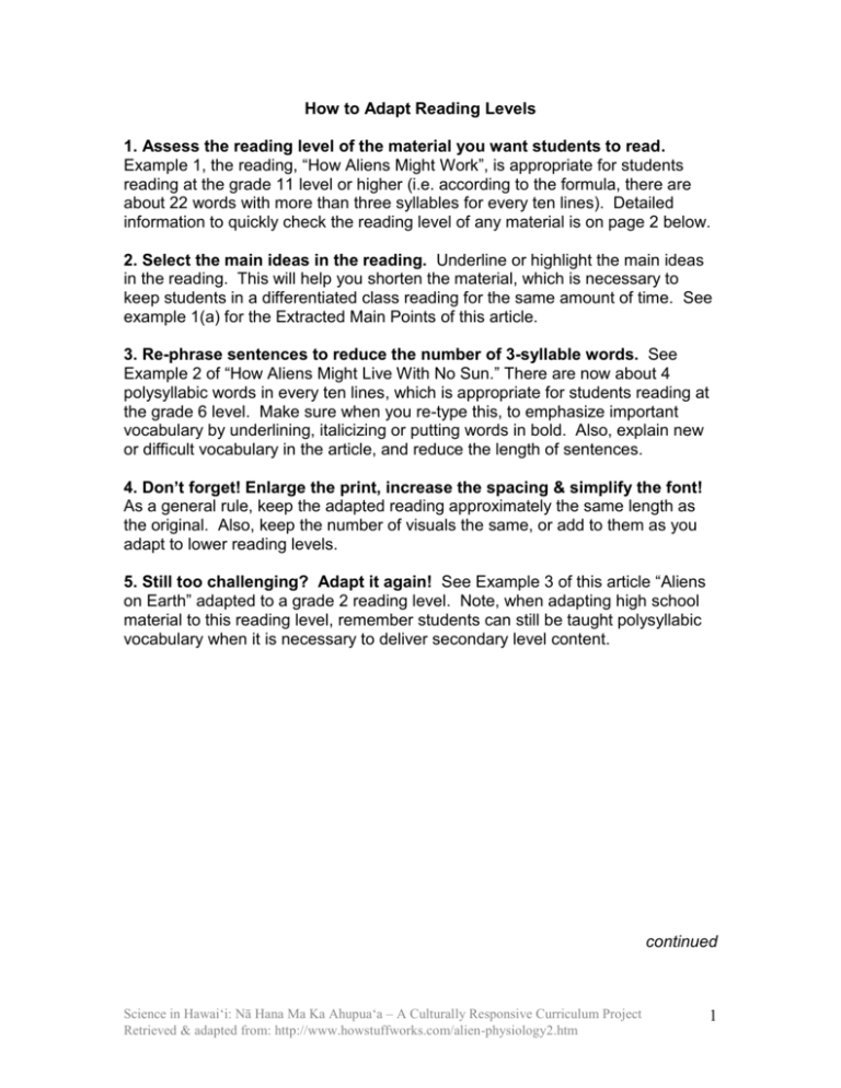 How to Adapt Reading Levels