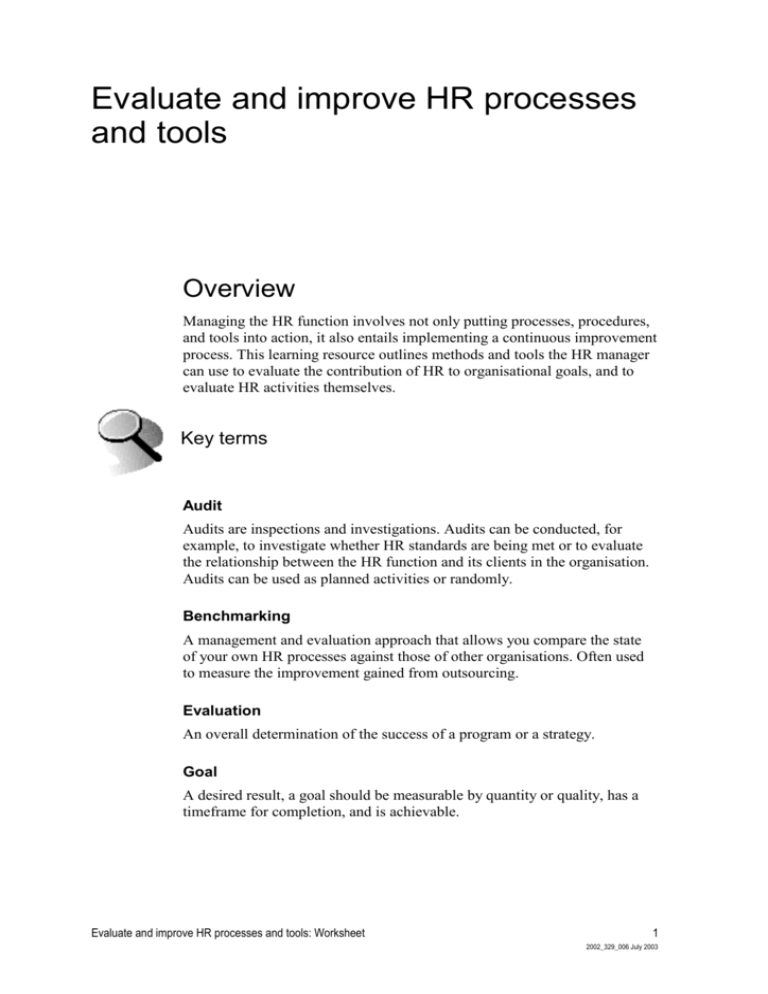 Evaluation of HRM worksheet
